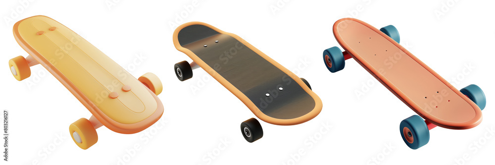 PNG skateboard deck 3d icons and objects collection, in cartoon style ...