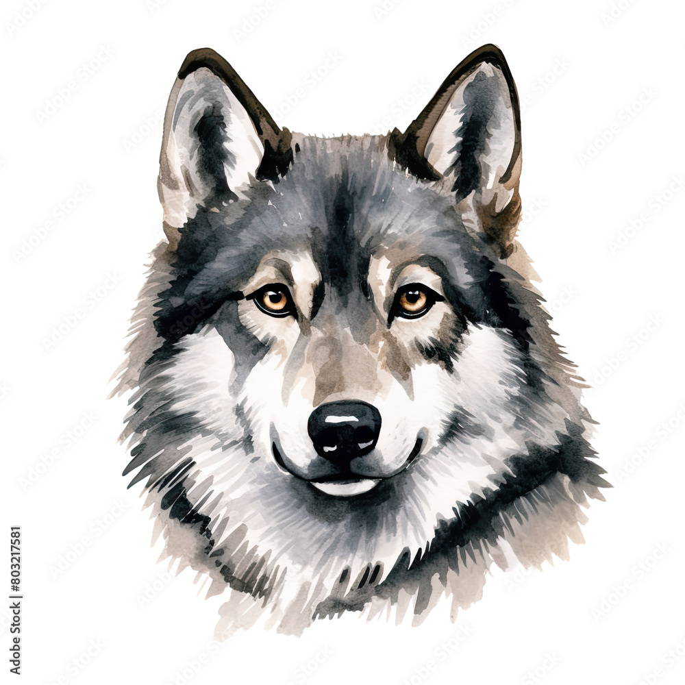 AI-Generated Watercolor Wolf Head Clip Art Illustration. Isolated ...