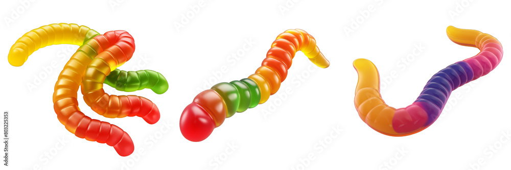PNG gummy worms 3d icons and objects collection, in cartoon style ...