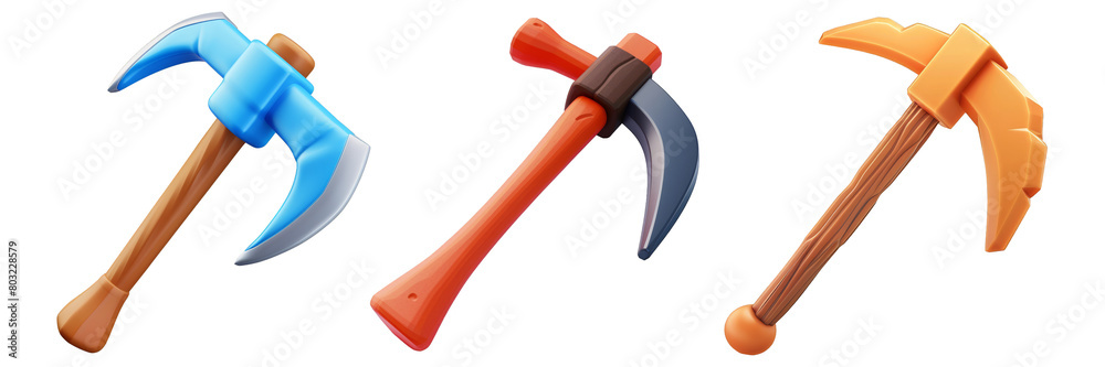 PNG pickaxe 3d icons and objects collection, in cartoon style minimal ...