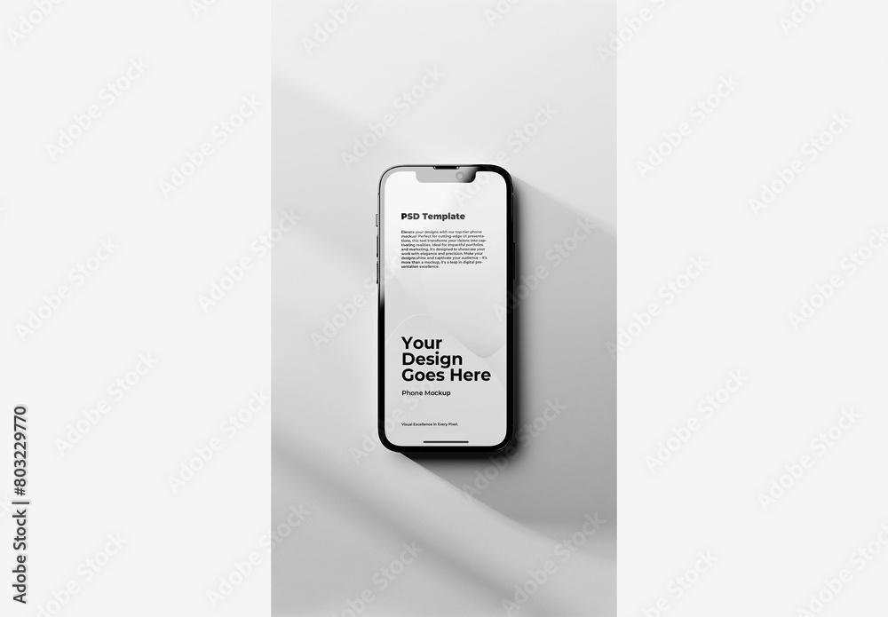 White Phone Mockup Screen Template with Shadows on White Surface Stock ...