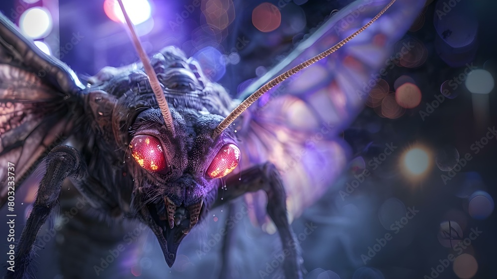 Cryptid Mothman creature with glowing red eyes and wings in Point Pleasant WV. Concept Cryptids ...