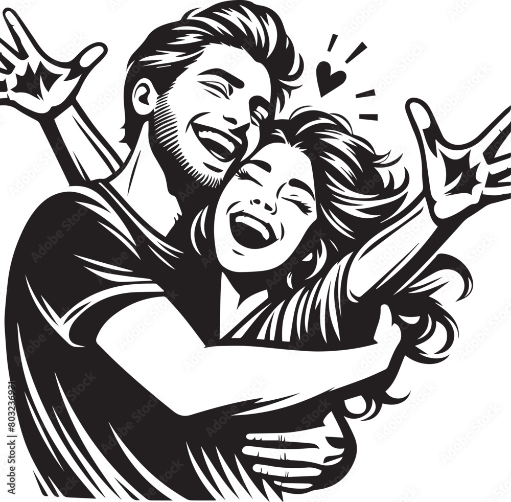 Joyful Woman And Man Hugging A Woman Hugs A Man Husband Hugs His Wife