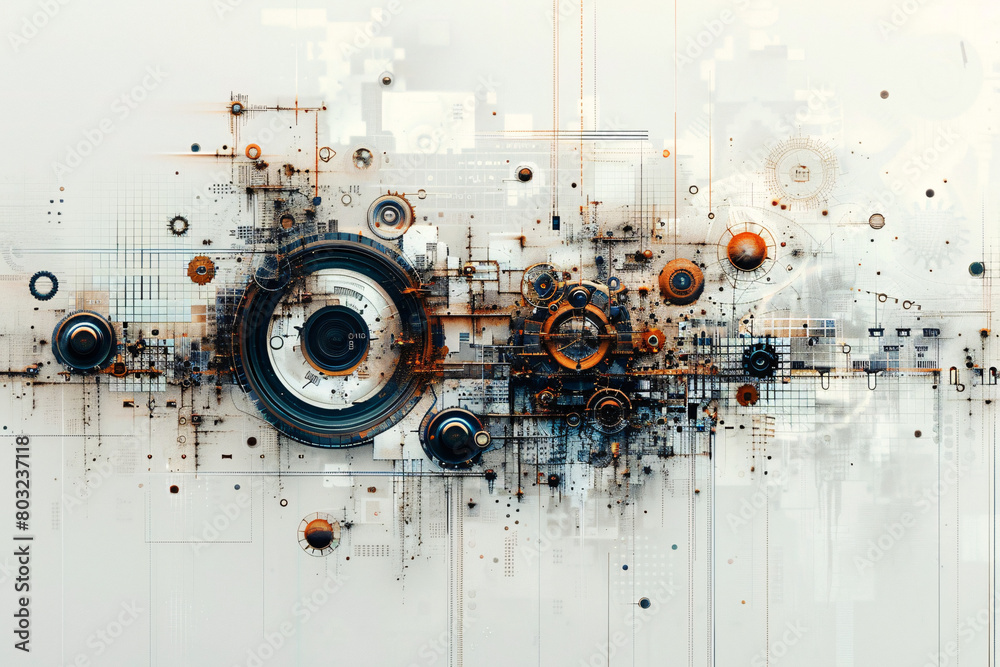 Complex digital artwork featuring a blend of mechanical elements and ...