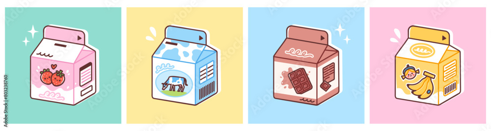 Cute flavored milk cartons. Flavors include banana, strawberry and ...