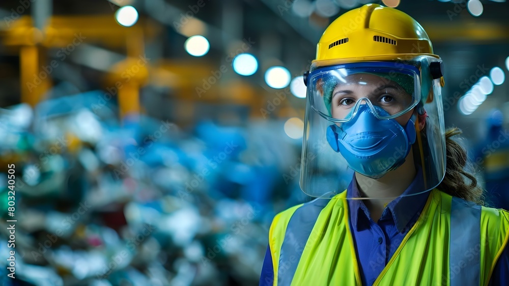 Supervisor in safety gear overseeing waste processing at recycling ...
