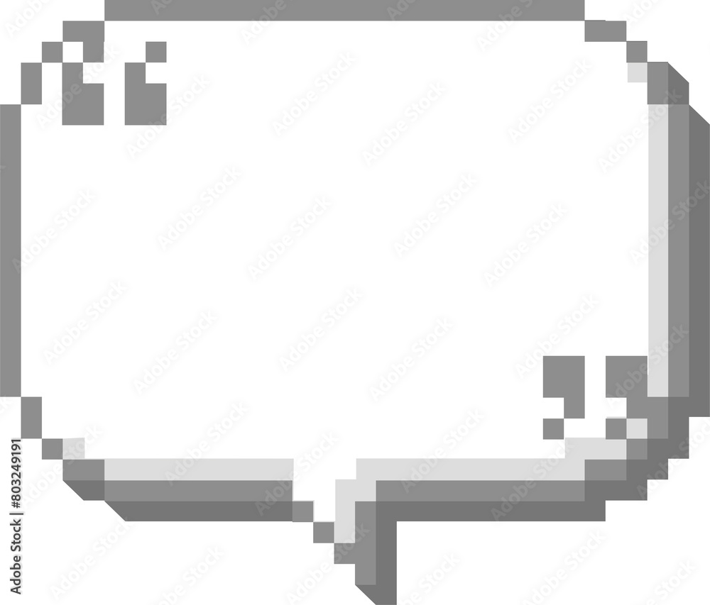 3d 8bit retro game pixel speech bubble balloon with quotation mark, icon sticker memo keyword ...