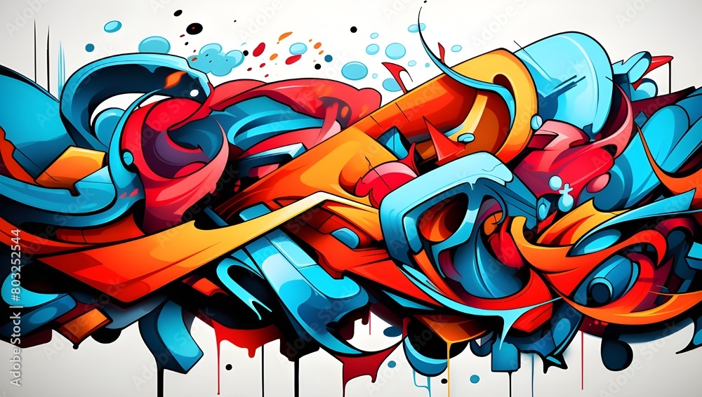 Abstract graffiti background with colorful cartoon characters and ...