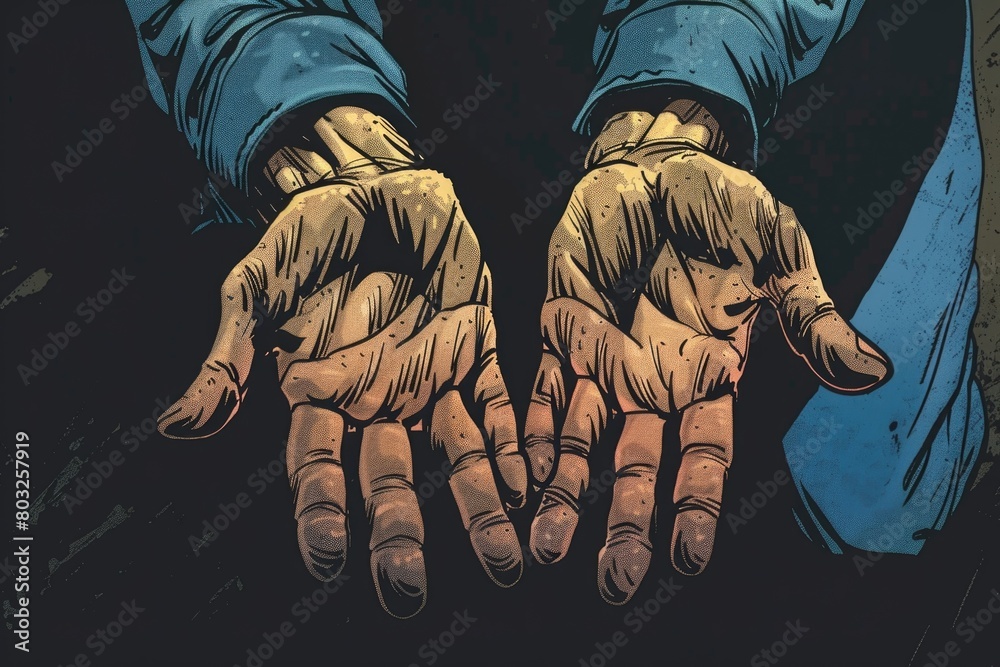 Person holding their hands out in front of a black background, suitable ...