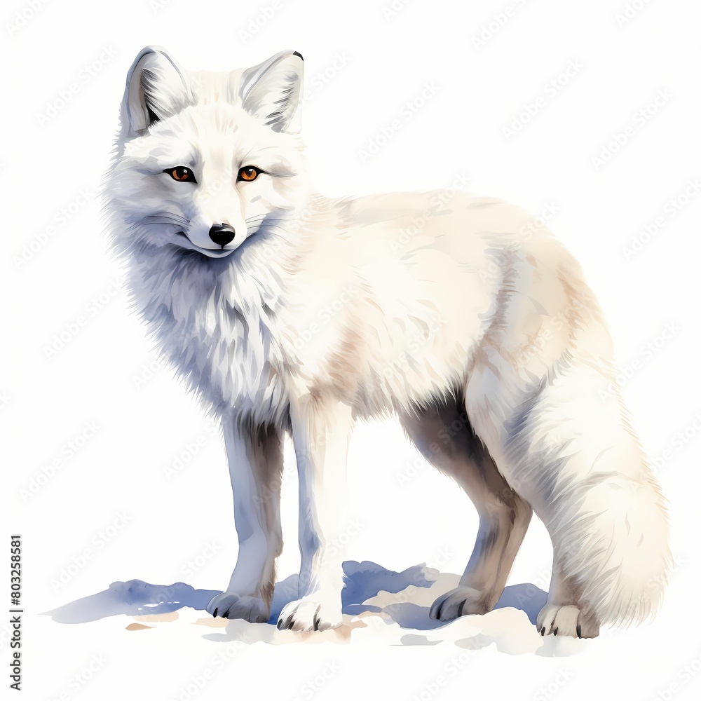 Arctic fox. Winter Christmas fox clipart. Watercolor illustration ...