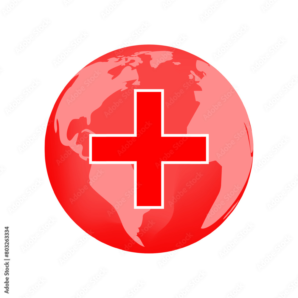 Vector illustration of Red Plus sign with globe on transparent ...