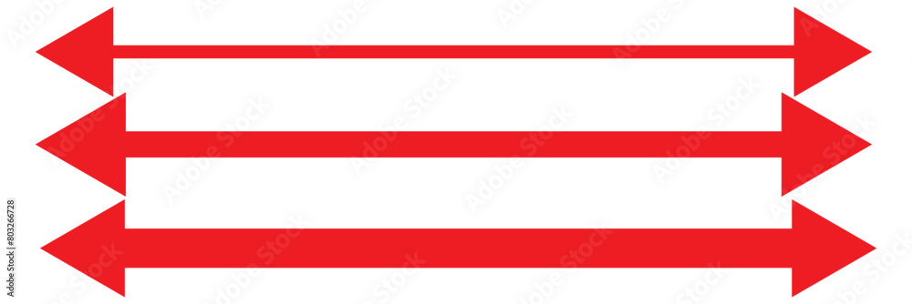 Horizontal long straight arrow signs. Red pointer, direction, position ...