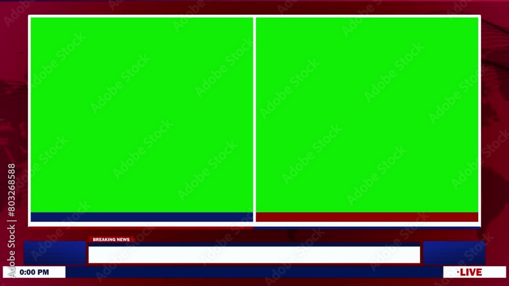 Live breaking news lower third two green screen display and time boxes ...