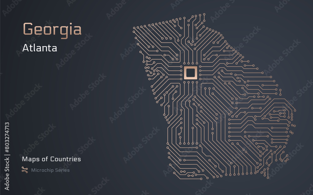 Georgia Map with a capital of Atlanta Shown in a Microchip Pattern. E ...
