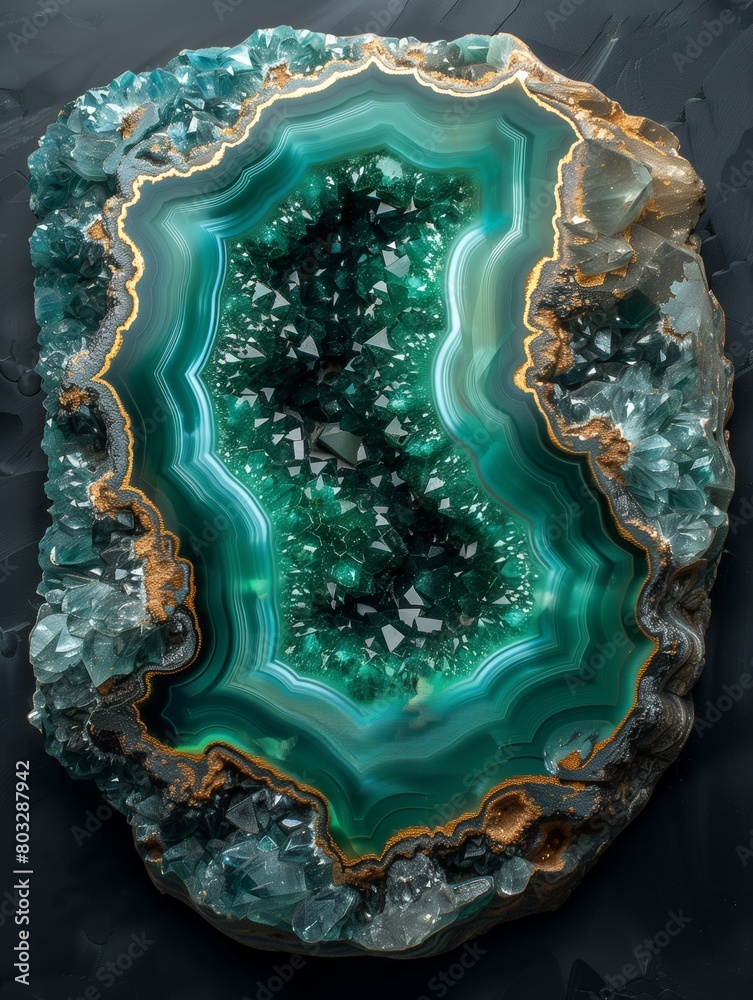 Stunning gold and green geode stone closeup, sparkling crystals Stock ...