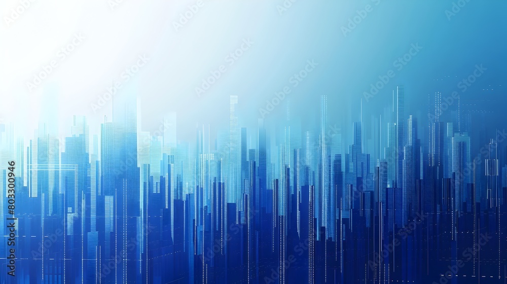 Blue gradient vector background with a digital cityscape and upward ...