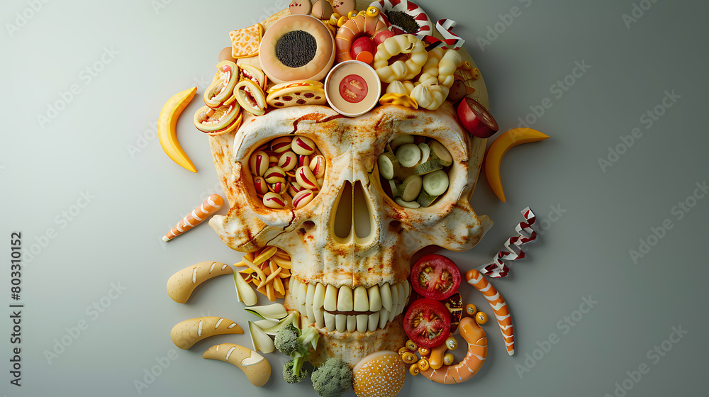 Fast Food Skull: A Sinister Symphony of Junk Food Stock Illustration ...