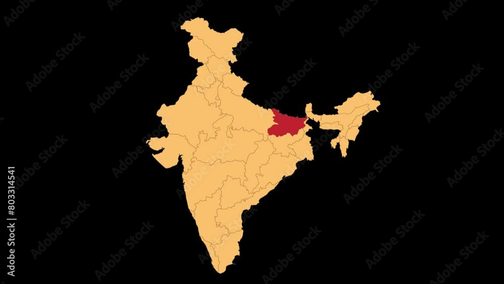 Bihar map animated video. Bihar location in India highlighted colour ...
