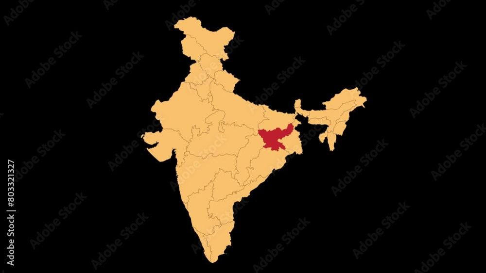 Jharkhand map animated video. Jharkhand location in India highlighted ...