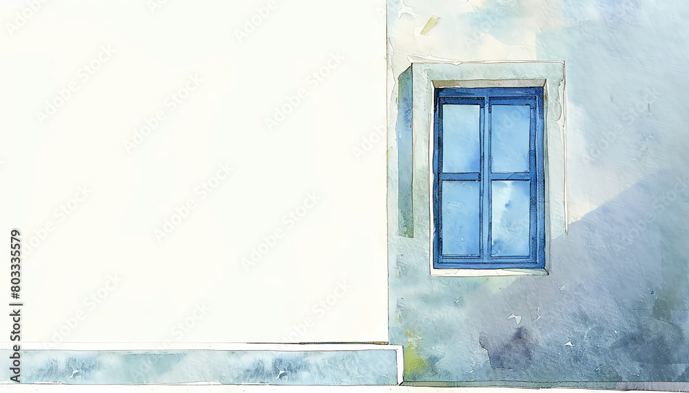 A realistic watercolor composition depicting a minimalist architectural ...