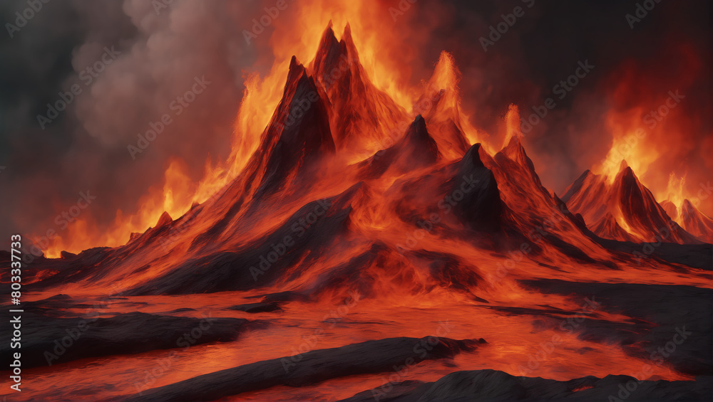 Visuals of liquid magma in fiery hues of volcanic orange, molten red ...