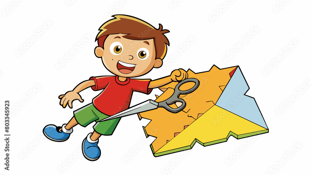 A child using safety scissors to out shapes from a piece of ...