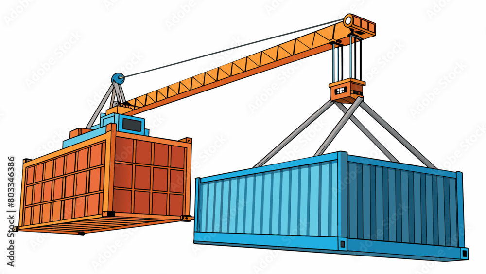 A crane lifting a shipping container off a cargo ship and onto the dock ...