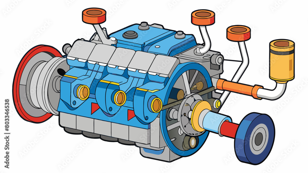 A diagram of a car engine with labels and arrows identifying the ...