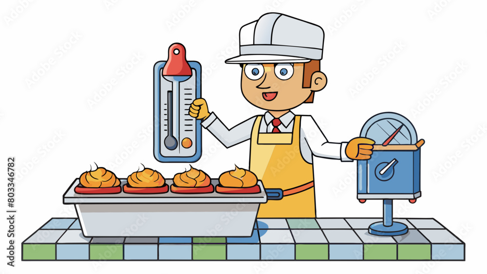 Grafika wektorowa Stock: A food safety inspector measures the ...