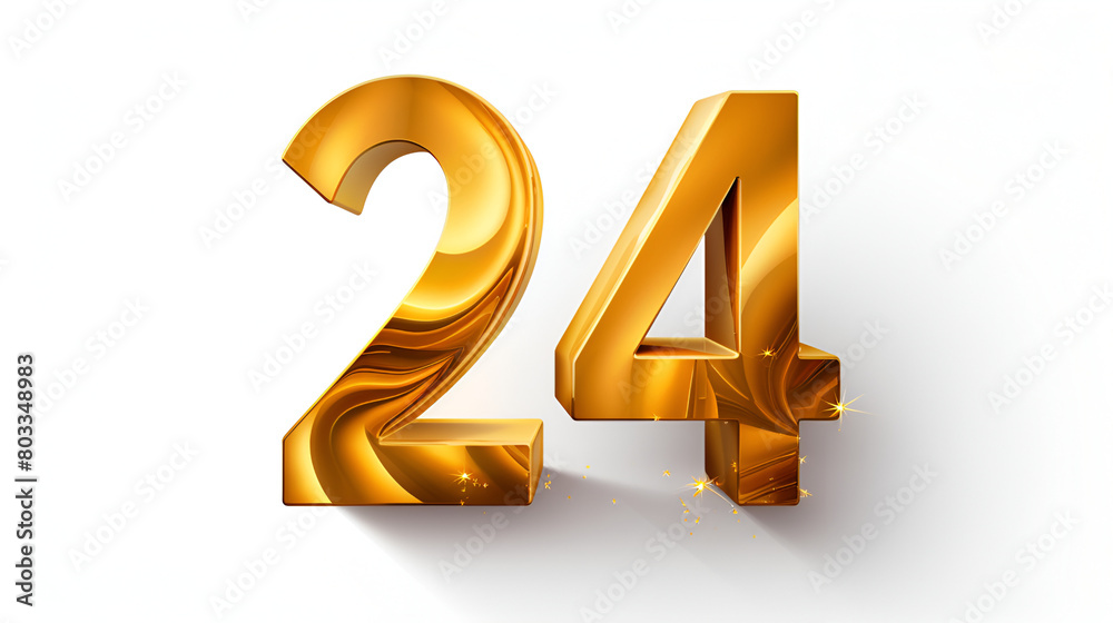 Numeral of the year 24 in gold color on a light white background ...