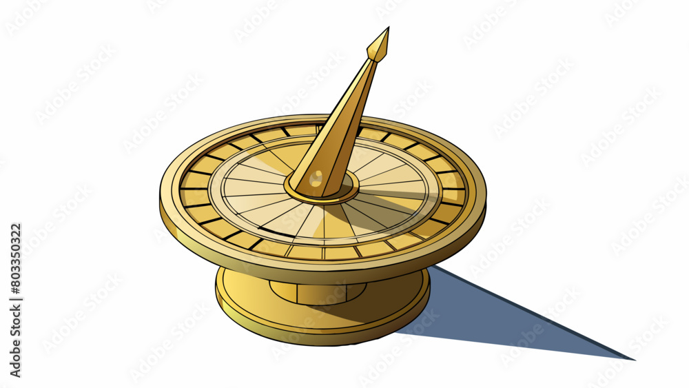 A sundial with a flat circular base and a tall slender gnomon pointer ...