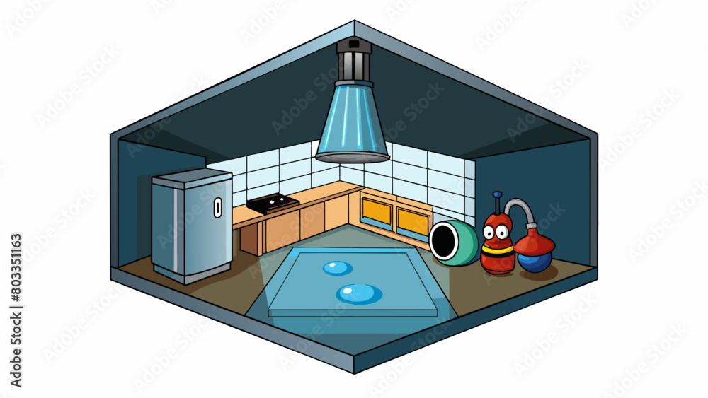 Characteristics kitchen setting flashlight dark corner of ceiling water ...