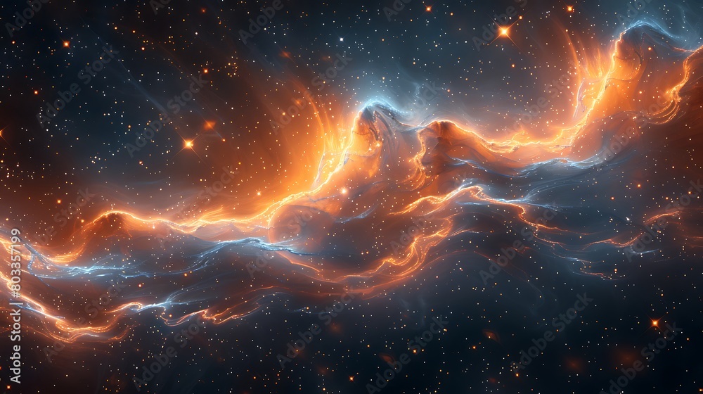 Illustrate the Cosmic Veil as a celestial curtain, with strands of ...