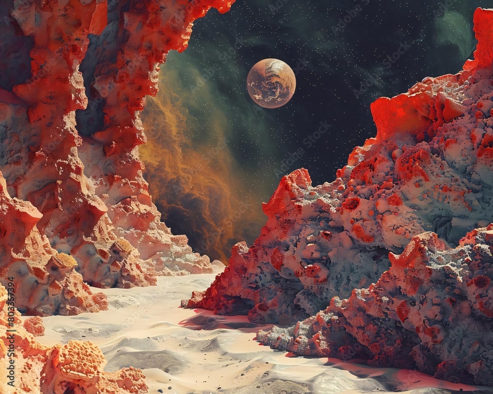 Mars landscape with protein structure hybrid animals in a detailed ...