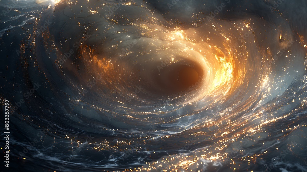 Illustrate the warped space around a black hole, using a palette of ...