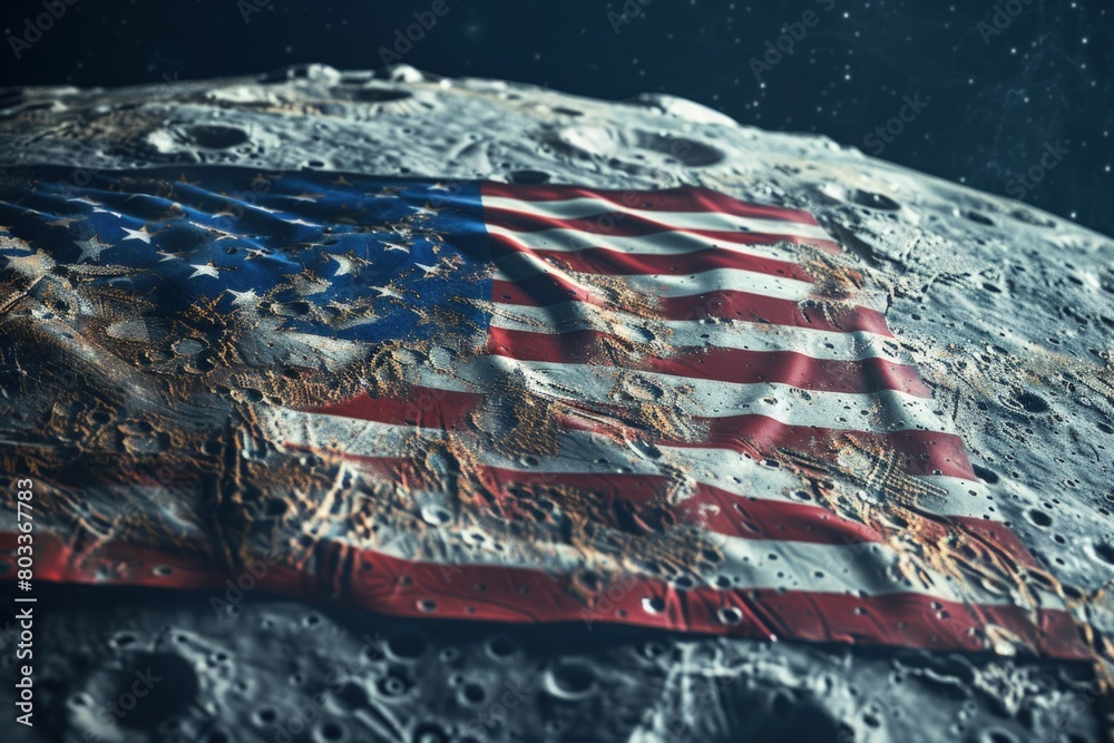 USA flag on the surface of the moon, science concept, Independence Day ...