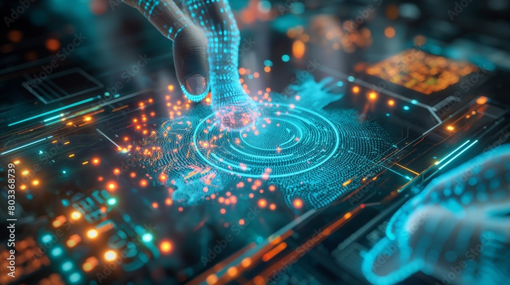 A holographic interface displaying a user's digital footprint being ...