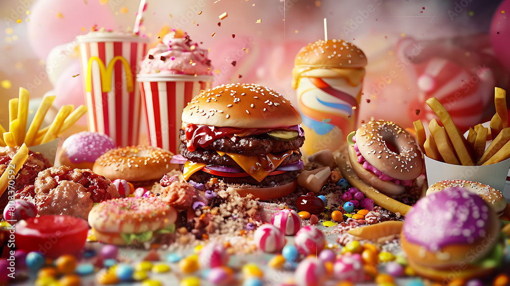 Feast for the Eyes: A Dynamic Explosion of Fast Food Delights Stock ...