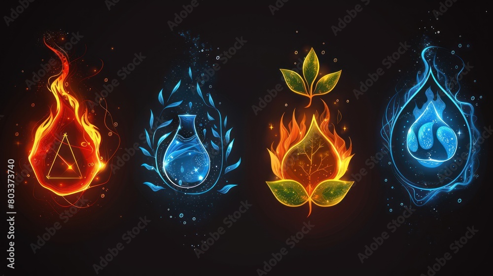 Symbols of air, fire, water, earth. Pictograph. Alchemy symbol isolated ...