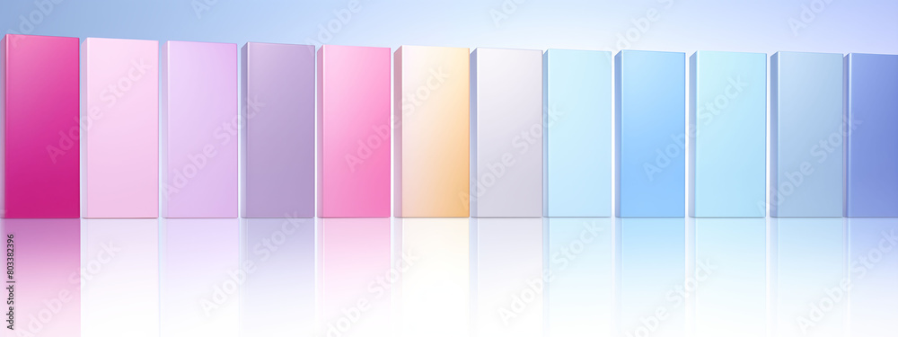 Series of containers in a smooth gradient from pink to blue, arranged ...