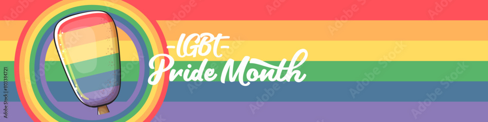 Happy pride month wide horizontal banner with pride color flag ice ...