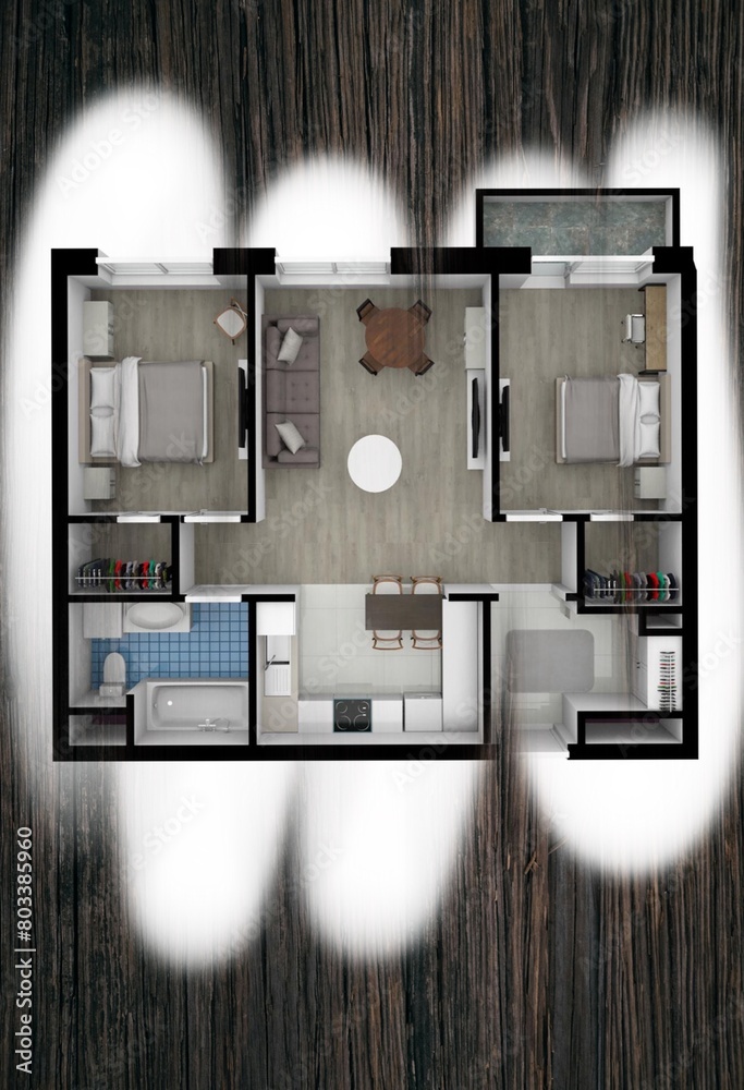 Color floor plan for marketing 3d floor plan for real estate. Illustration floor plan. Stock ...