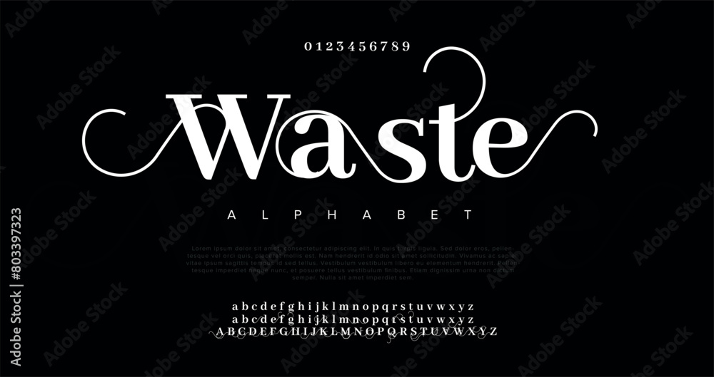 Waste Elegant wedding alphabet letters font and number. Typography ...