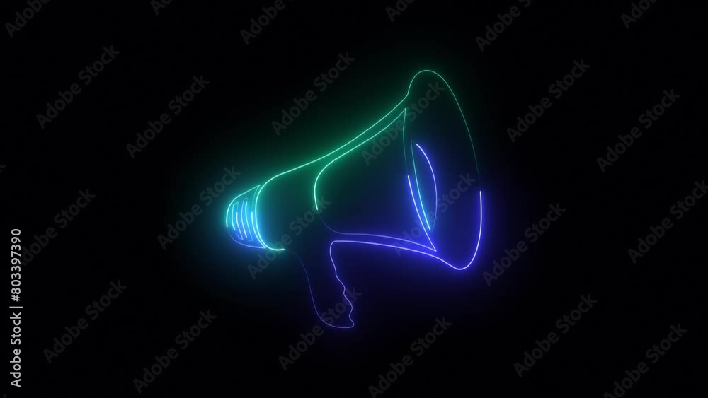Neon megaphone icon blue pink color animation black background. neon ...