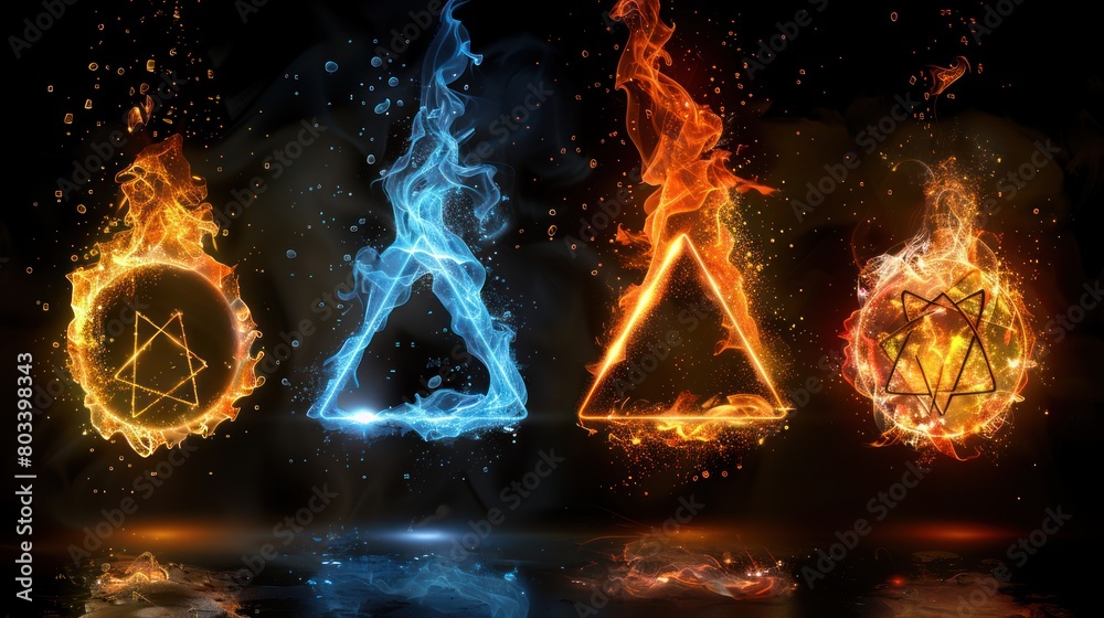 Symbols of air, fire, water, earth. Pictograph. Alchemy symbol isolated ...