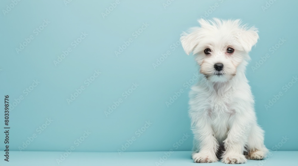 Adorable maltese puppy with curious questioning face isolated on light ...