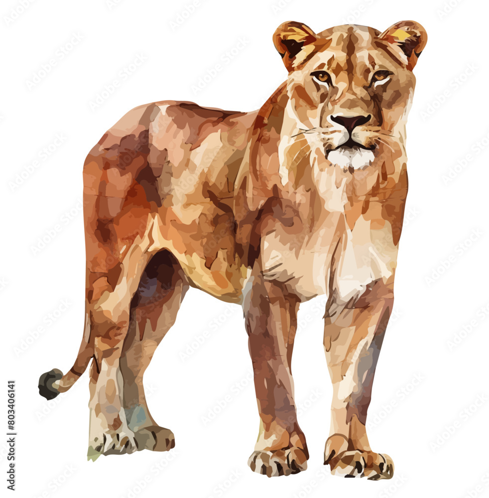 Watercolor Illustration vector of a lioness, isolated on a white ...