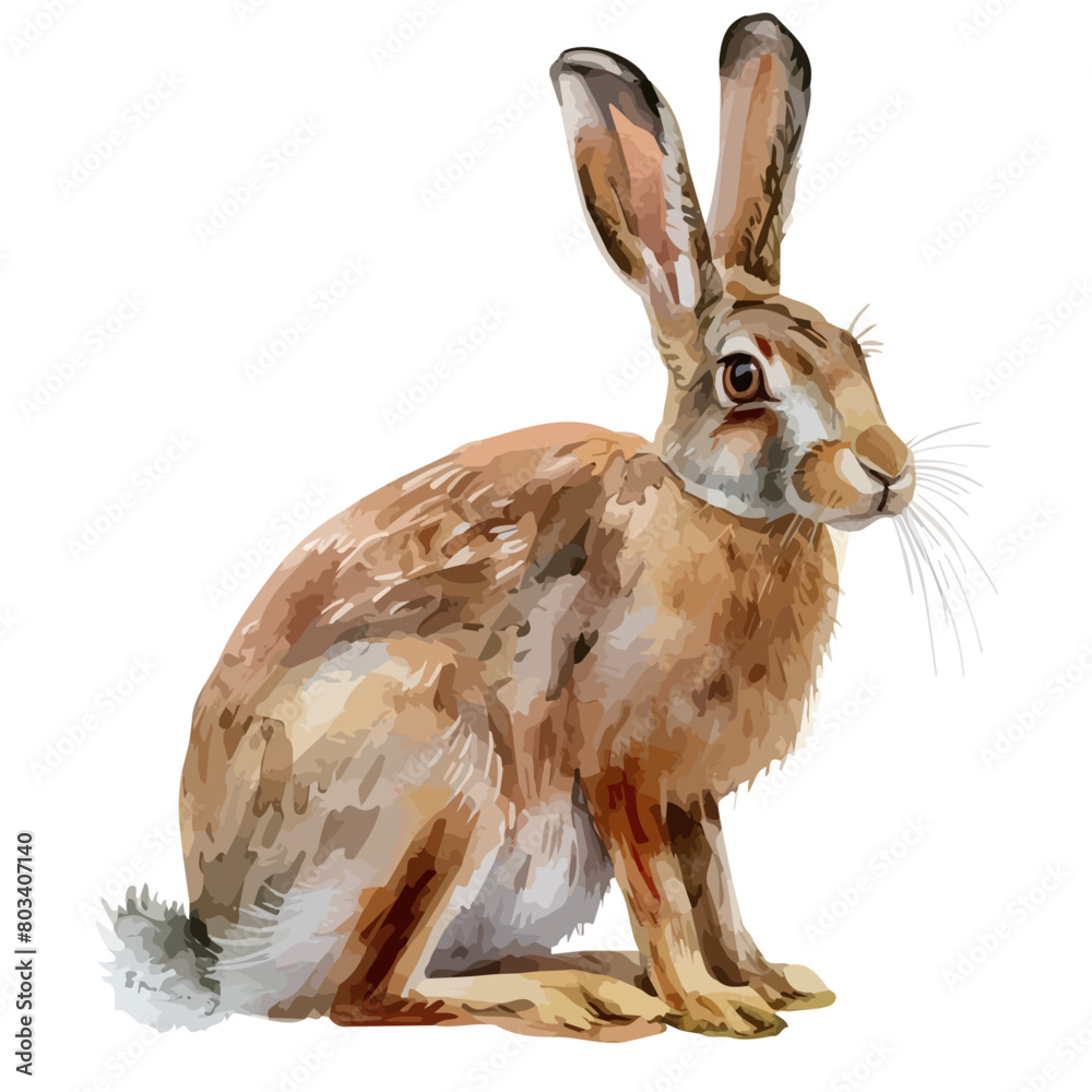 Watercolor Vector painting of a hare, isolated on a white background ...