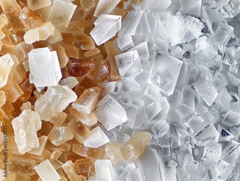 Zoomed in view of salt and sugar crystals, contrasting shapes and ...
