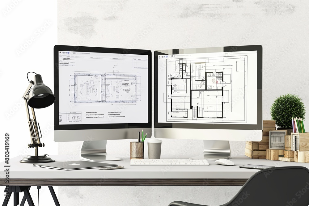 Architectural Design: Computer Setup. two computer screens on a desk ...